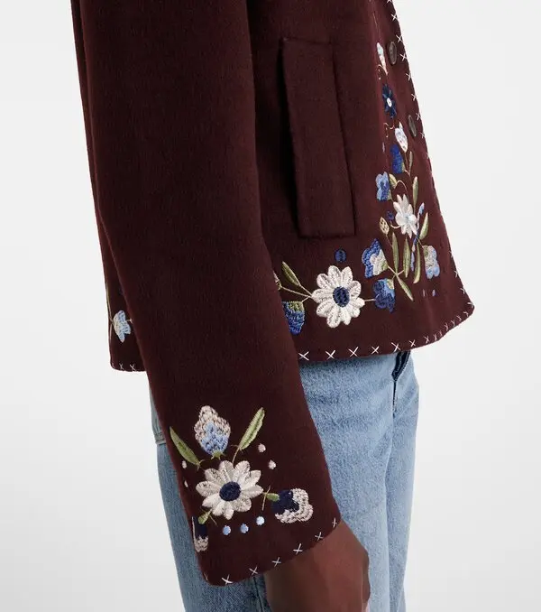 Rixo Jude Embroidered Wool-blend Jacket - Brown