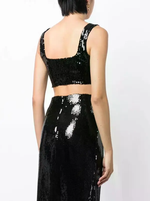 Galvan Embellished Sequin Crop Top - Black