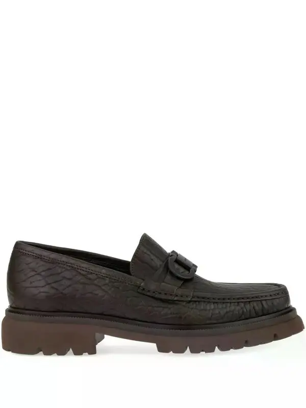 FERRAGAMO Gancini Detailed Textured Leather Loafers
