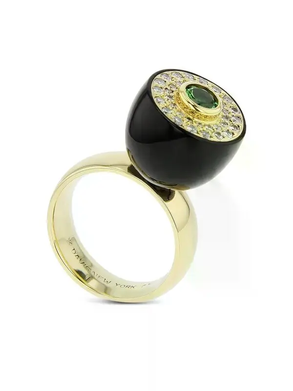 Mark Davis 18k Yellow Bakelite, Diamond And Garnet Ring