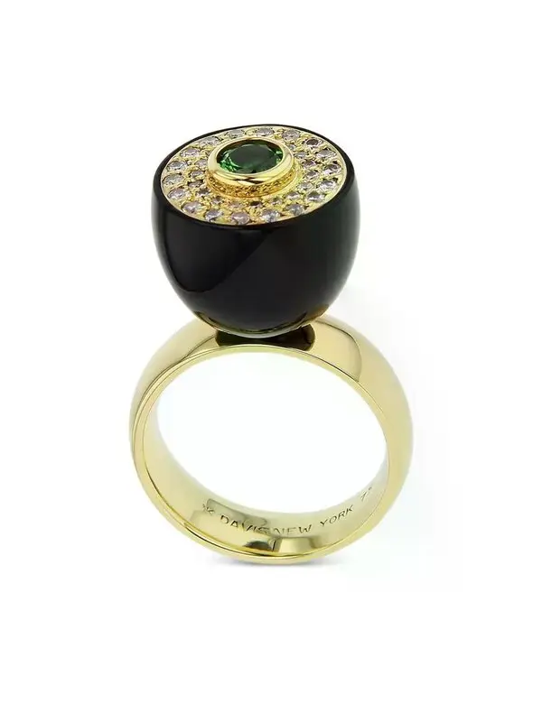 Mark Davis 18k Yellow Bakelite, Diamond And Garnet Ring