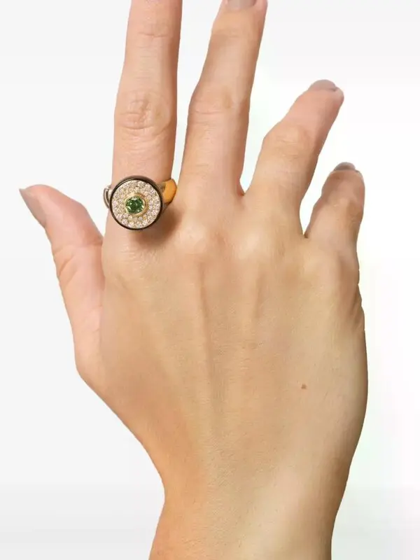 Mark Davis 18k Yellow Bakelite, Diamond And Garnet Ring