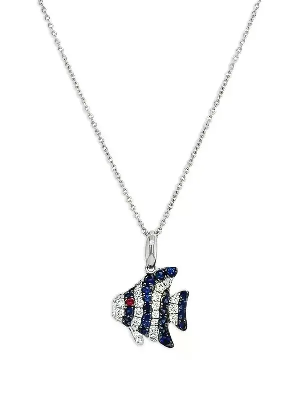 LISA NIK 18k White Gold Multi-stone Fish Pendant Necklace - Silver