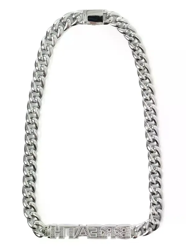 BREATH Tone Crystal Embellished Cuban Link Chain Necklace - Silver