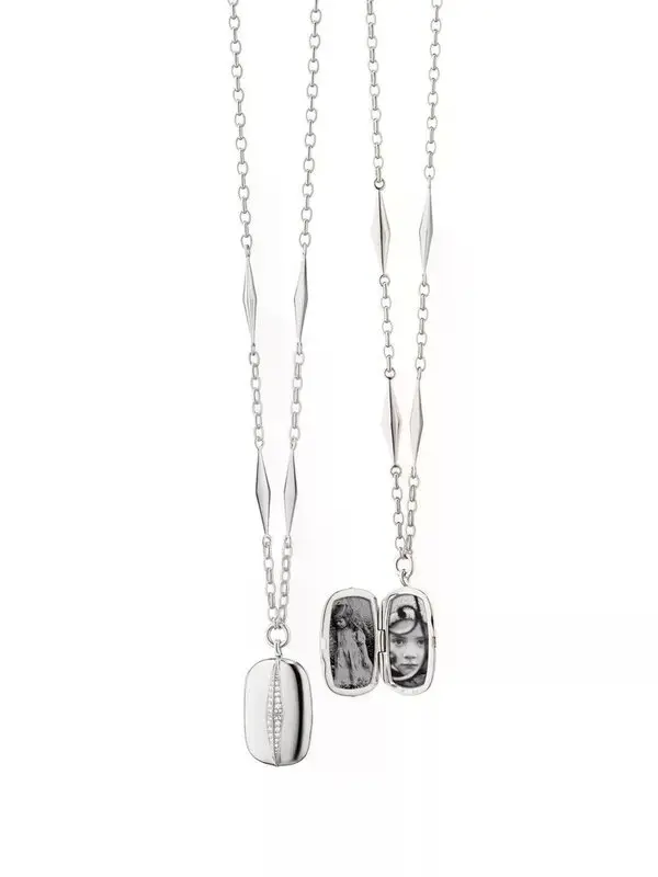Monica Rich Kosann Tone Sapphire Embellished Locket Pendant Necklace - Silver