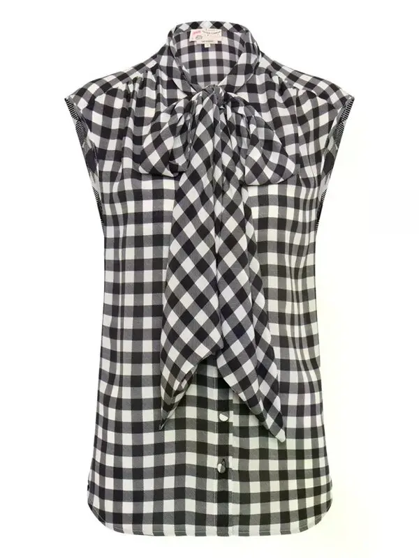 MAISON COMMON Gingham Check Sleeveless Blouse With Bow Tie Neck