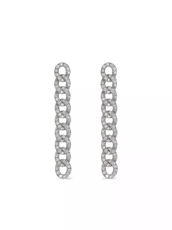 ZYDO 18k White Gold Diamond Pavé Groumette Drop Earrings - Silver