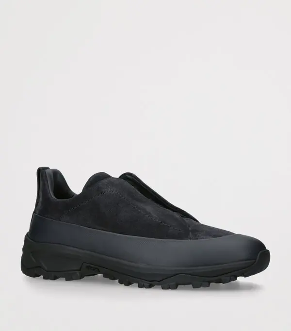 Zegna Suede Triple Stitch Monte Sneakers - Navy