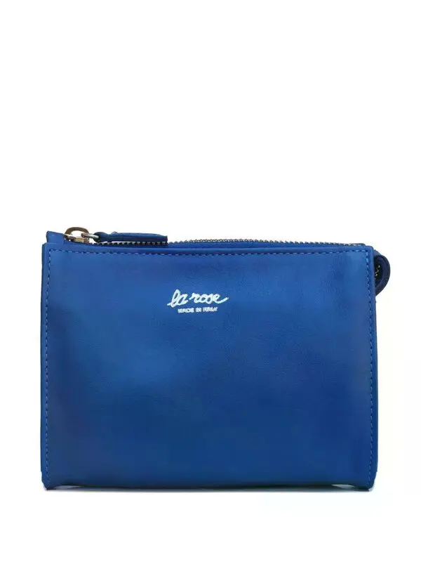 LA ROSE Logo-print Leather Makeup Bag - Blue