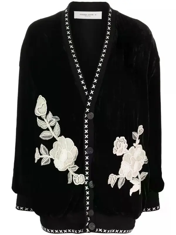 GOLDEN GOOSE Embroidered Velvet Jacket Cardigan - Black