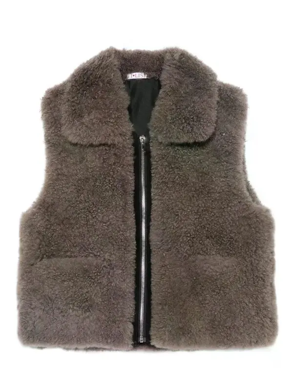 LISKA Shearling Zip-up Gilet - Brown