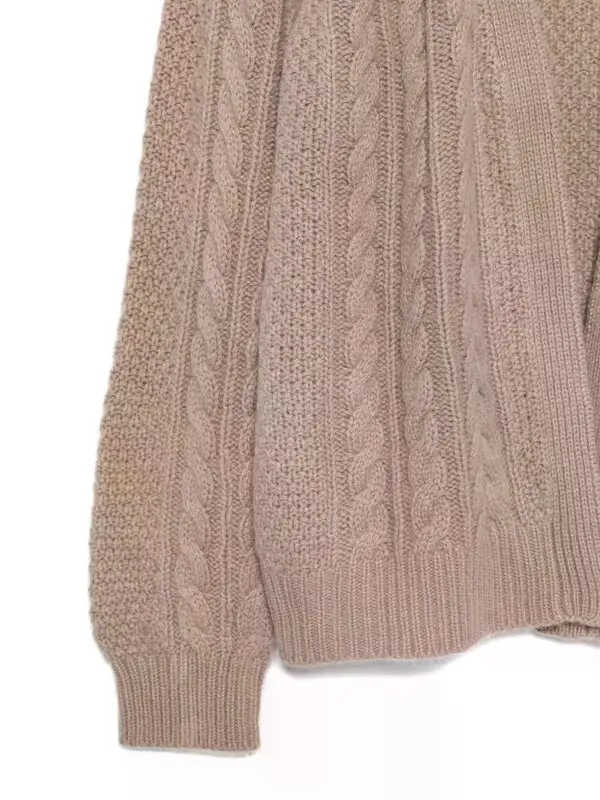 LISKA Cable Knit Cardigan With Balloon Sleeves