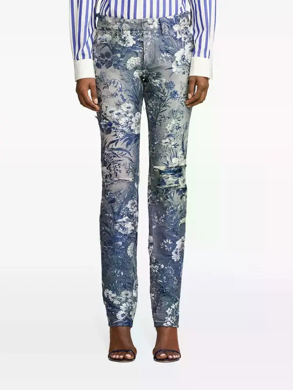 Ralph Lauren Distressed Floral-jacquard Jeans