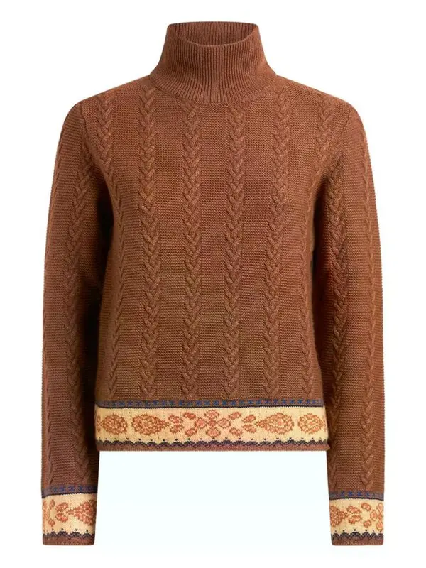 Etro Cable-knit High Neck Sweater With Patterned Accents - Brown