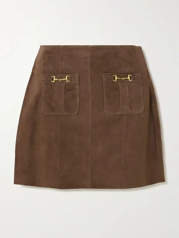 Rixo Wiley Embellished Suede Mini Skirt - Brown
