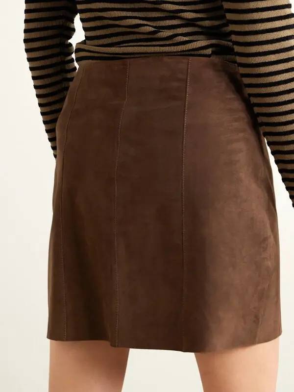 Rixo Wiley Embellished Suede Mini Skirt - Brown