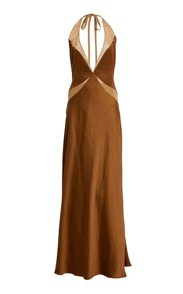 Arcina Ori Devora Satin Maxi Halter Dress - Brown