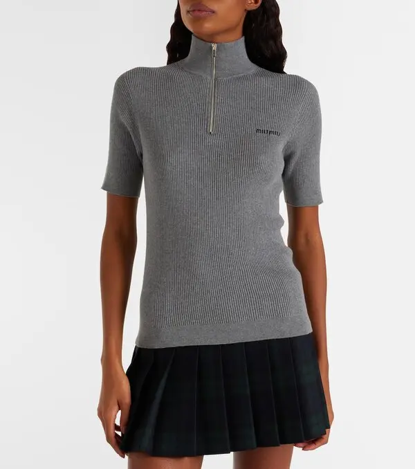 Miu Miu Cotton Half-zip Ribbed Sweater