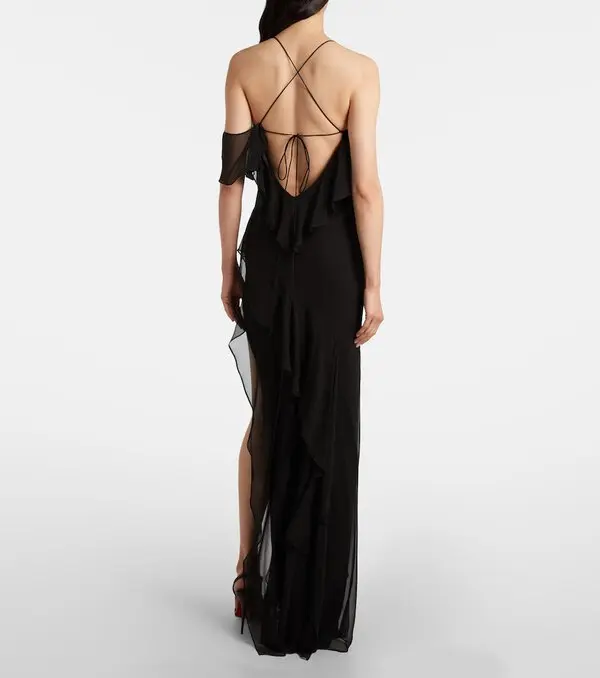 THE SEI Ruffled Silk Chiffon Maxi Dress - Black