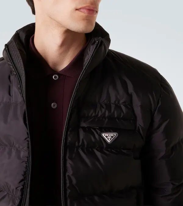 Prada Logo Quilted Down Jacket - Black