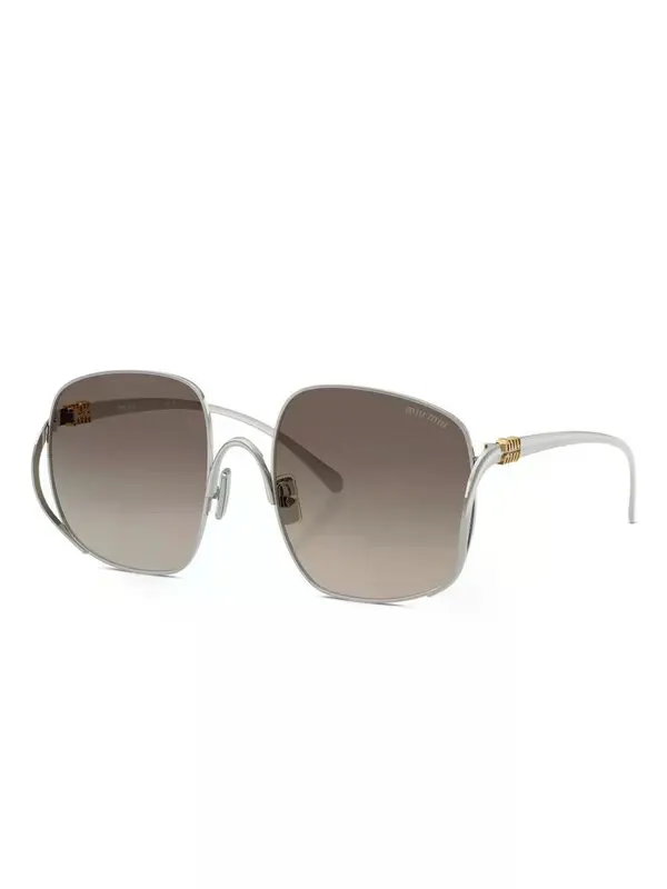 Miu Miu Square Frame Sunglasses With Gold Tone Detail - Silver