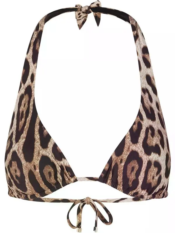 Dolce & Gabbana Leopard Print Triangle Bikini Top - Brown