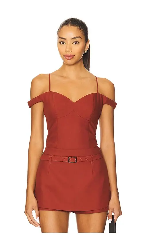 Line & Dot Olina Off-shoulder Top - Rust