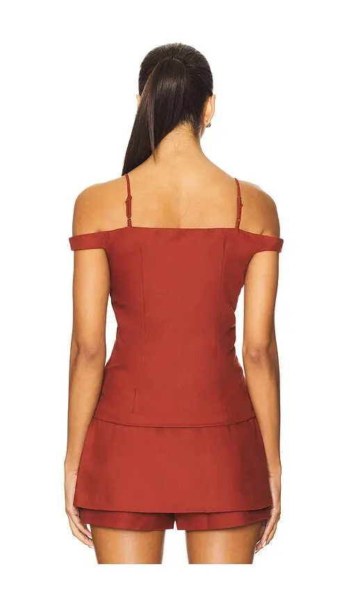 Line & Dot Crepe Off-the-shoulder Top - Rust