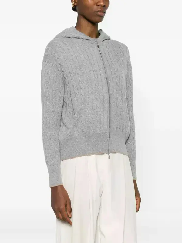 GRAN SASSO Hooded Cable Knit Zip Cardigan