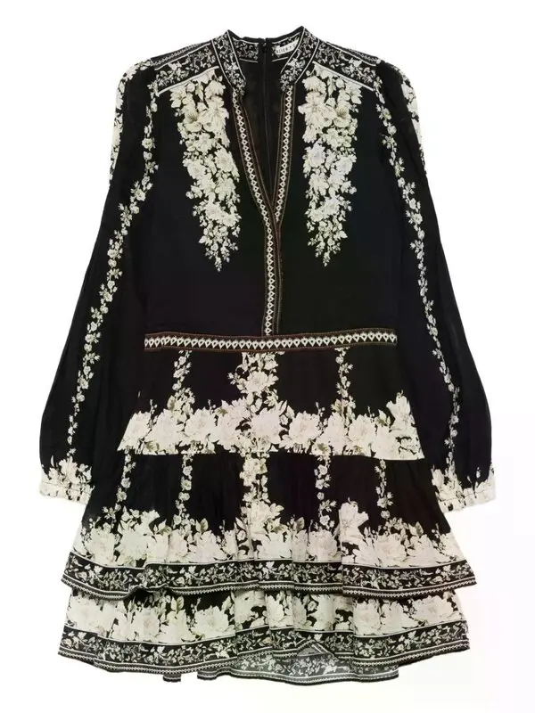 Alice + Olivia Valencia Floral Tiered Mini Dress - Black