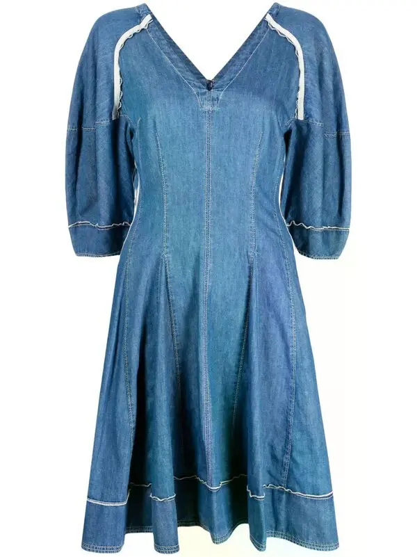 3.1 Phillip Lim Contrast-stitching V-neck Dress - Blue