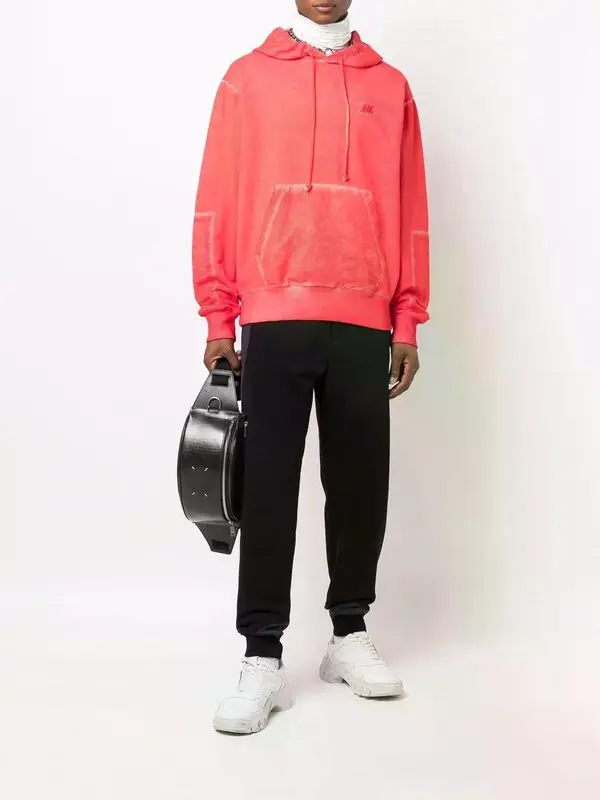 Helmut Lang Embroidered Logo Cotton Hoodie - Red