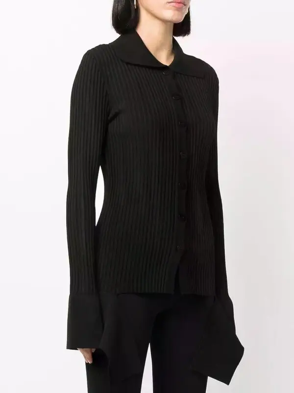 ANDREĀDAMO Ribbed Knit Cut-out Cardigan