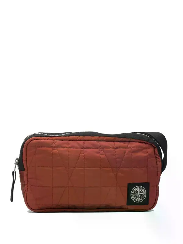Stone Island Quilted Zip Clutch Bag With Logo Patch - Red