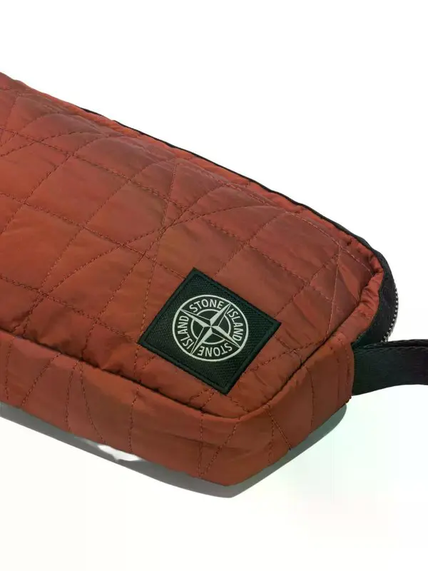 Stone Island Quilted Zip Clutch Bag With Logo Patch - Red
