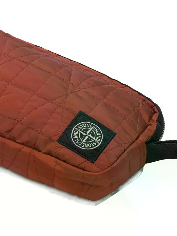 Stone Island Quilted Zip Clutch Bag With Logo Patch - Red