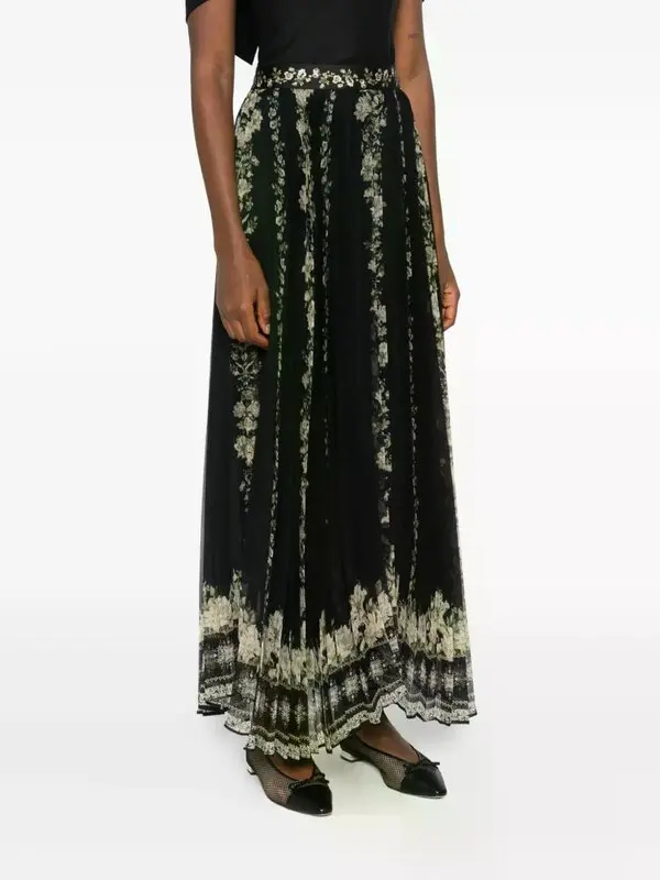 Alice + Olivia Katz Floral Pleated Maxi Skirt