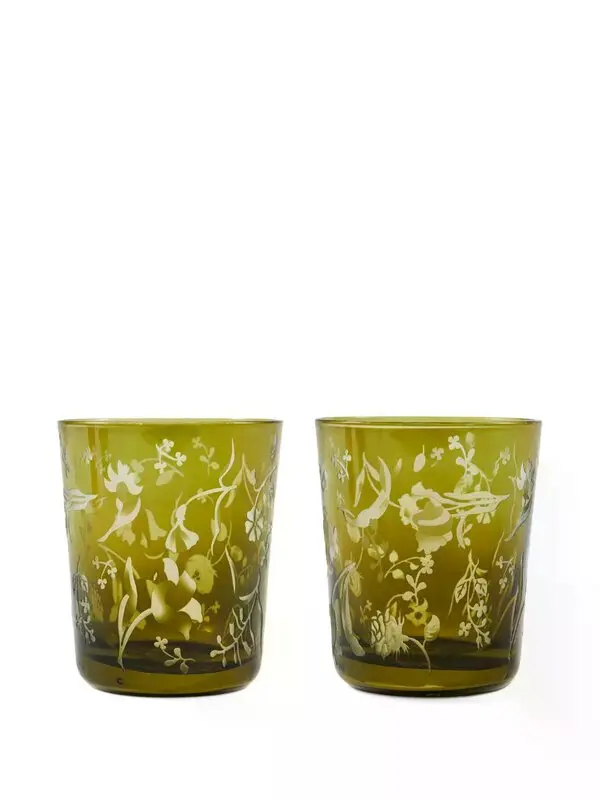 POLSPOTTEN Floral-etched Glass Tumblers - Green