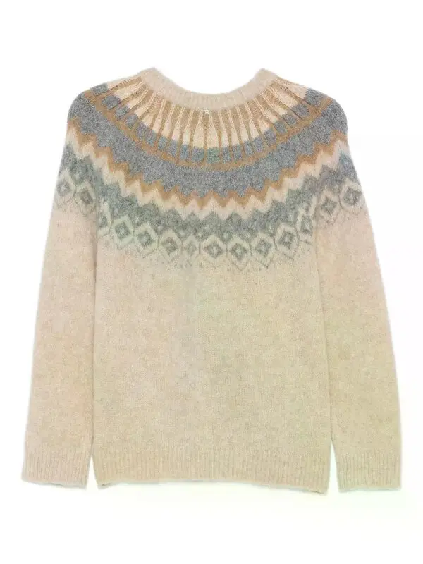 Lorena Antoniazzi Patterned Crew Neck Long Sleeve Sweater - Neutrals