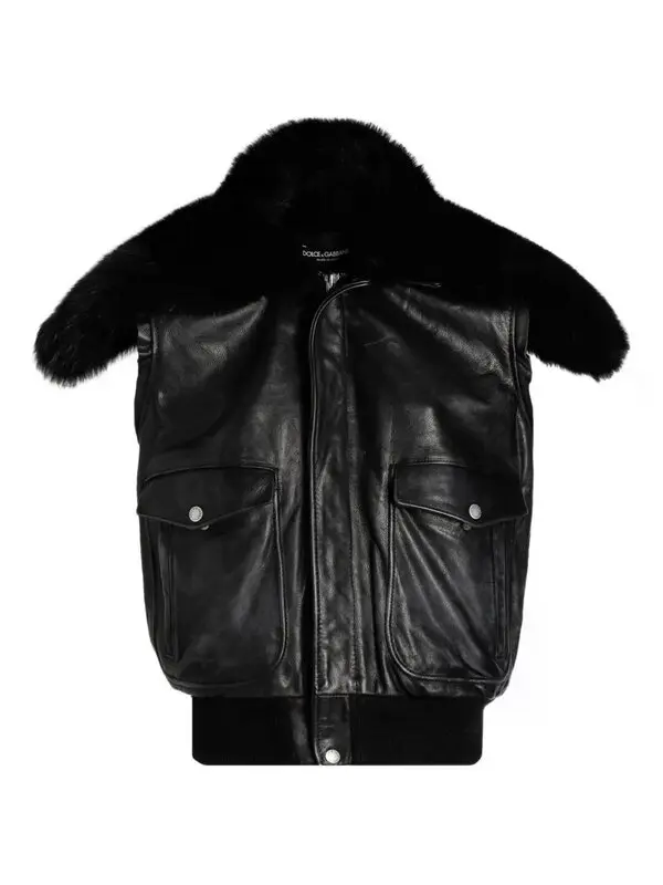 Dolce & Gabbana Leather Gilet With Fur Collar