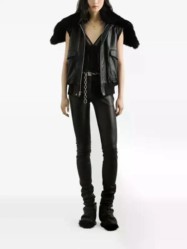 Dolce & Gabbana Leather Gilet With Fur Collar
