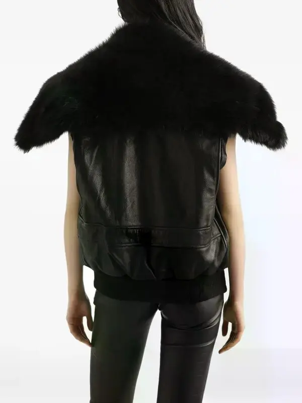 Dolce & Gabbana Leather Gilet With Fur Collar