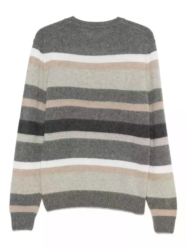 FERRANTE Striped Round Neck Long Sleeve Sweater - Grey