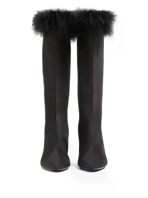 Valentino Garavani Shantung Boots With Feather Embellishment