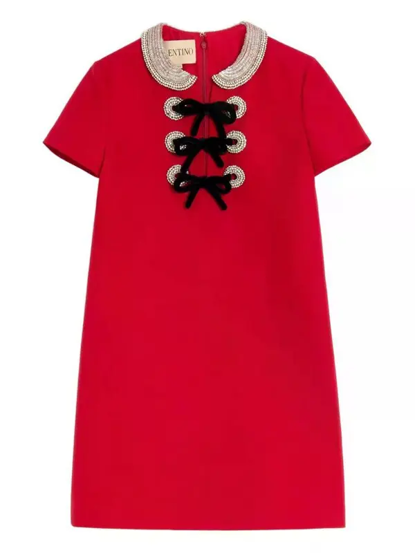 Valentino Garavani Embroidered Crepe Couture Mini Dress - Red