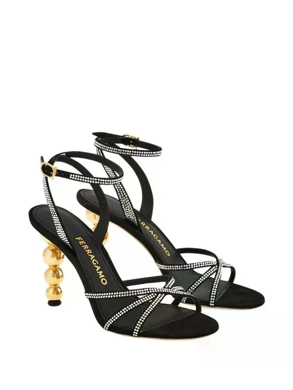 FERRAGAMO Embellished Suede Sandals With Spherical Heel