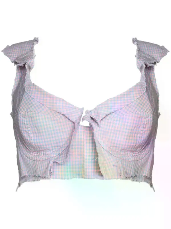 Natasha Zinko Check-print Deconstructed Cotton Bra - Blue