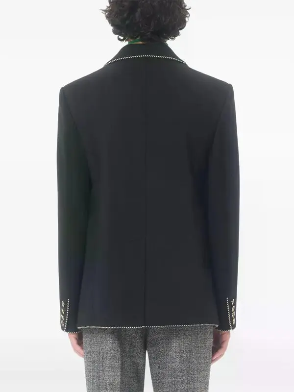 Valentino Garavani Single-breasted Wool Jacket With Torchon Piping And Emblem
