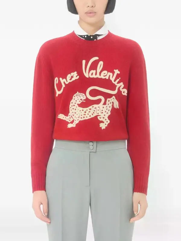 Valentino Garavani Embroidered Wool Jumper - Red