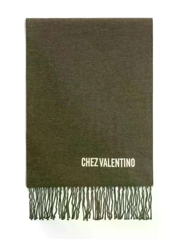 Valentino Garavani Chez -embroidery Fringed Scarf - Green